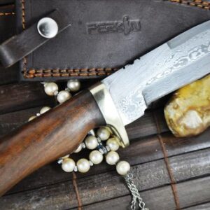 Perkin Price Cut - Custom Handmade Damascus Hunting Knife - Beautiful Bowie Knife