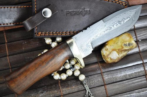 Perkin Price Cut - Custom Handmade Damascus Hunting Knife - Beautiful Bowie Knife