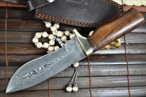 Perkin Price Cut - Custom Handmade Damascus Hunting Knife - Beautiful Bowie Knife