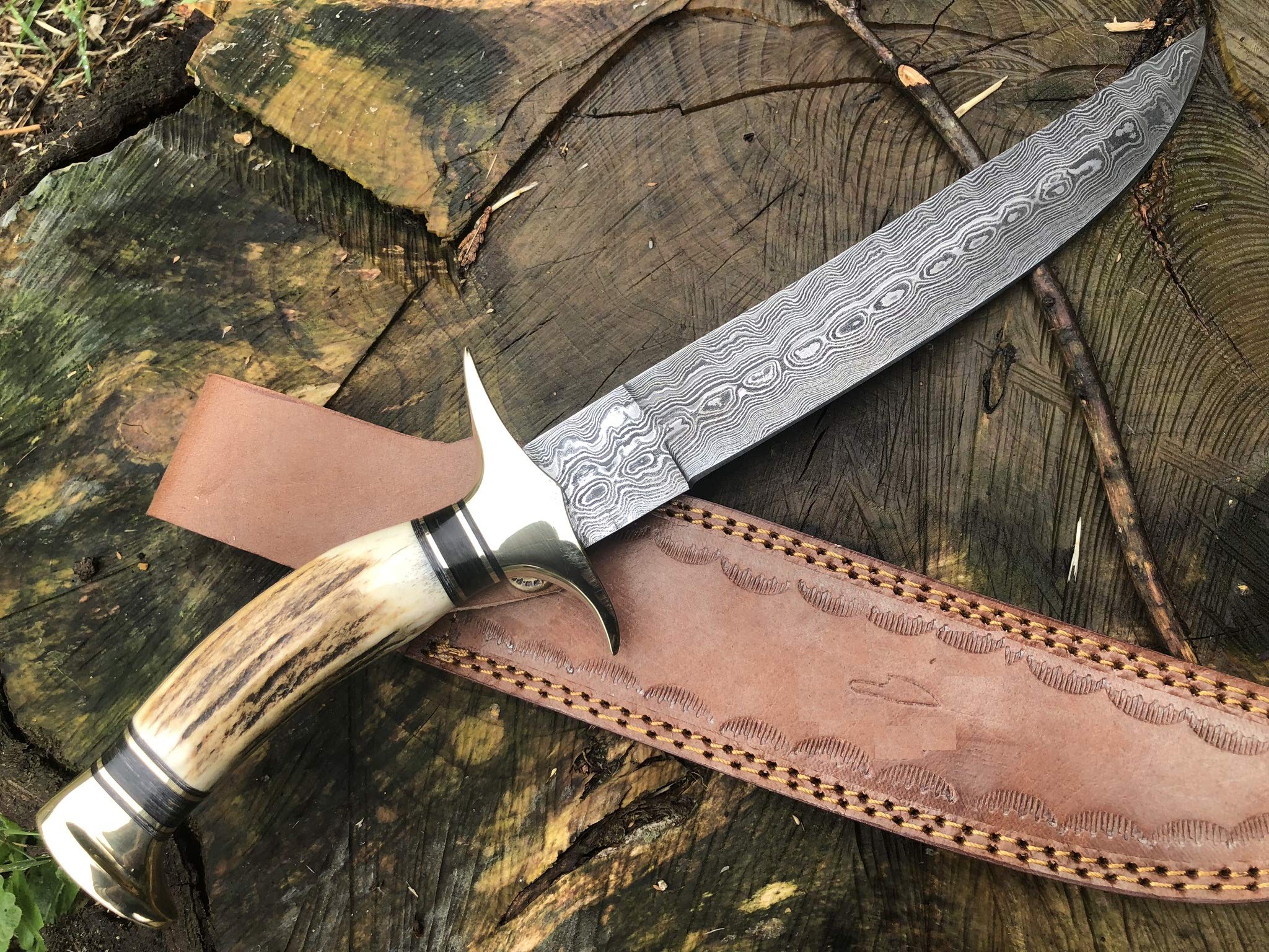 Perkin Handmade Damascus Steel Hunting Knife - Beautifu Hunting Knife with Sheath