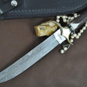 Perkin Handmade Damascus Steel Hunting Knife - Beautifu Hunting Knife with Sheath