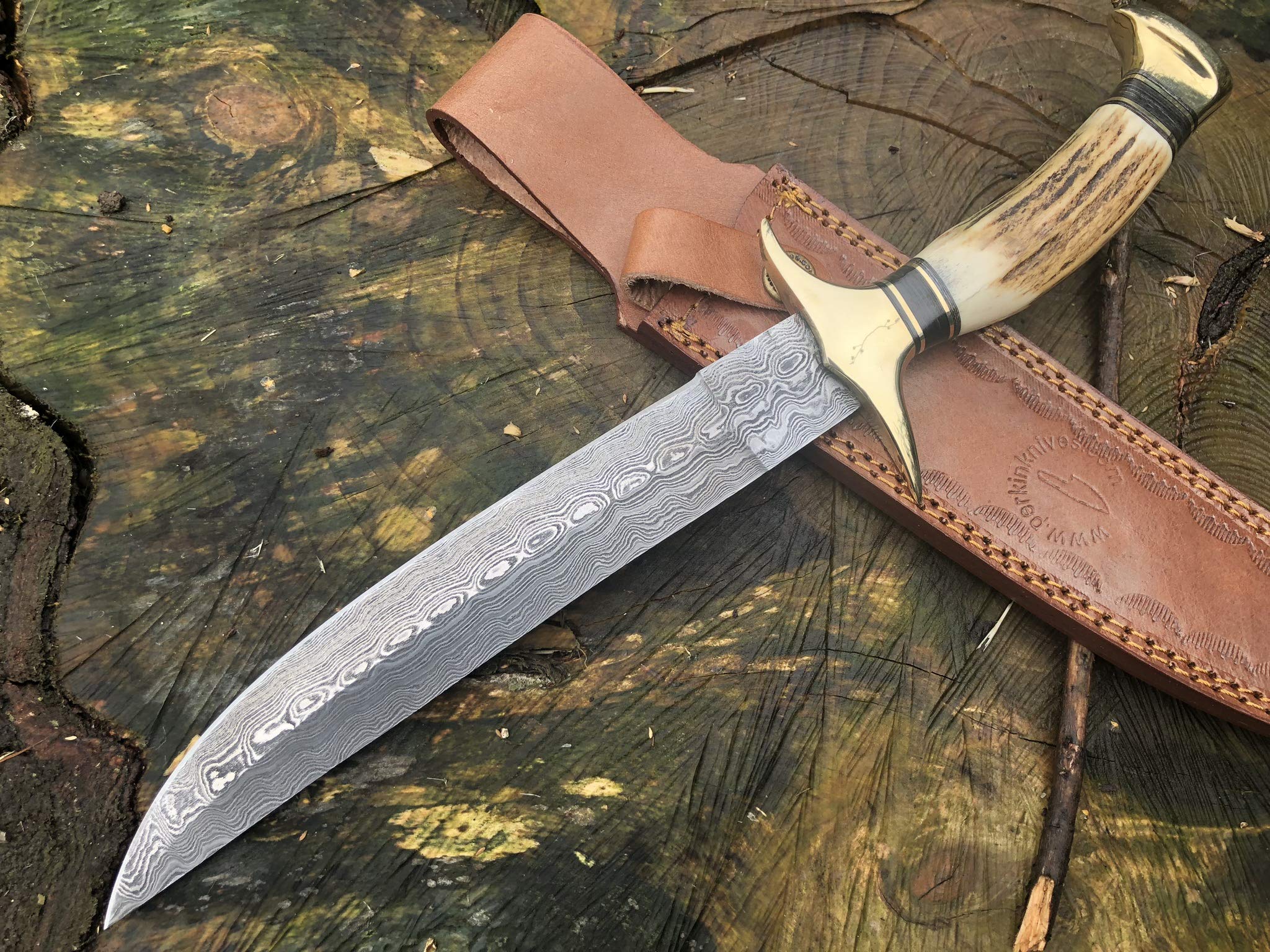 Perkin Handmade Damascus Steel Hunting Knife - Beautifu Hunting Knife with Sheath