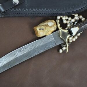 Perkin Handmade Damascus Steel Hunting Knife - Beautifu Hunting Knife with Sheath