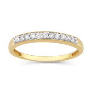 jewelili 10k yellow gold 1/6 cttw natural white round diamonds anniversary ring, size 6