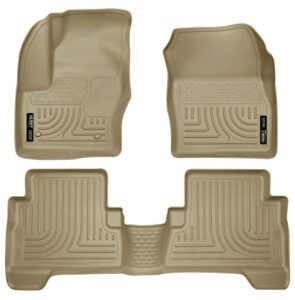 husky liners weatherbeater floor mats | fits 2013 - 2019 ford escape; 2013 - 2018 ford c-max | front & 2nd row, 3-pc tan - 99743