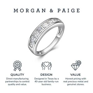 MORGAN & PAIGE Wedding Anniversary Ring - Classic Channel-Set Princess Cut Cubic Zirconia - Size 6-925 Platinum Plated Sterling Silver Anniversary Bands For Women