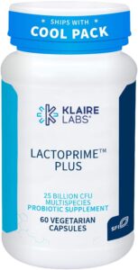 klaire labs lactoprime plus probiotic - 25b cfu for carb-sensitive men & women - 7 lactobacillus and 5 bifidobacterium blend for gi & immune support - designed for fodmap compatibility (60 capsules)