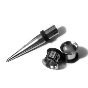 urban body jewelry (1 gauge taper & plugs) steel taper & a pair of stainless steel tunnel plugs