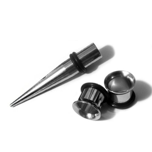 Urban Body Jewelry (1 Gauge Taper & Plugs) Steel Taper & a Pair Of Stainless Steel Tunnel Plugs