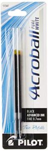 pilot acroball purewhite advanced ink refill for retractable pens, fine point, black ink, 2-pack (77347)