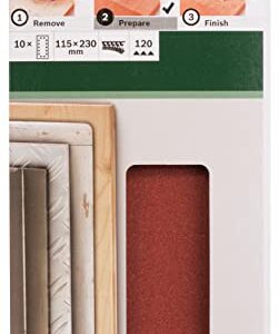 Bosch 2609256B22 Abrasive Sheets for Orbital Sanders 115 x 230 Self-Gripping System 14 Holes Grit Size 120 Pack of 10 Sheets