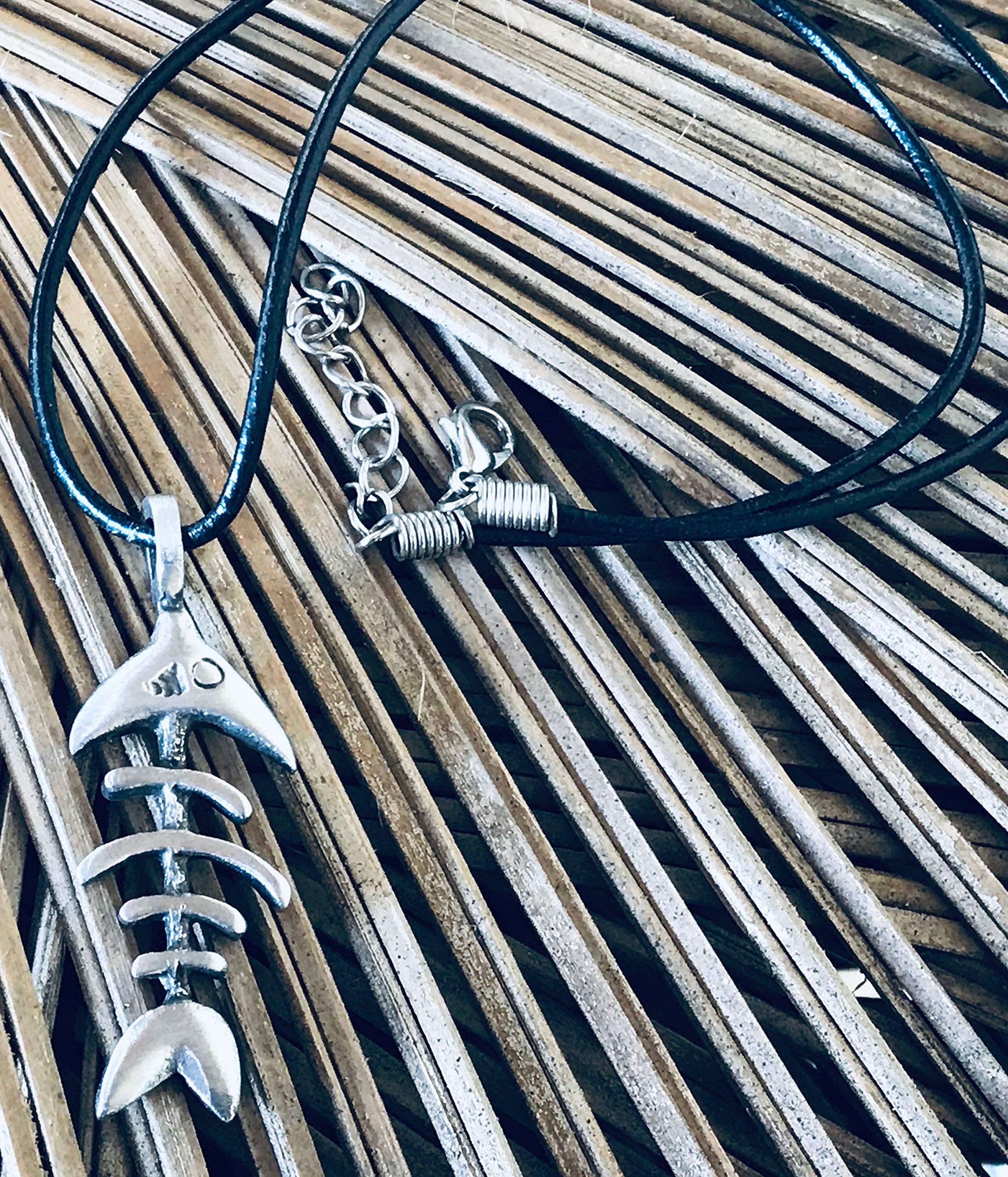 Trilogy Jewelry Pewter Fish Bones Nautical Fishbones Pendant on Leather Necklace