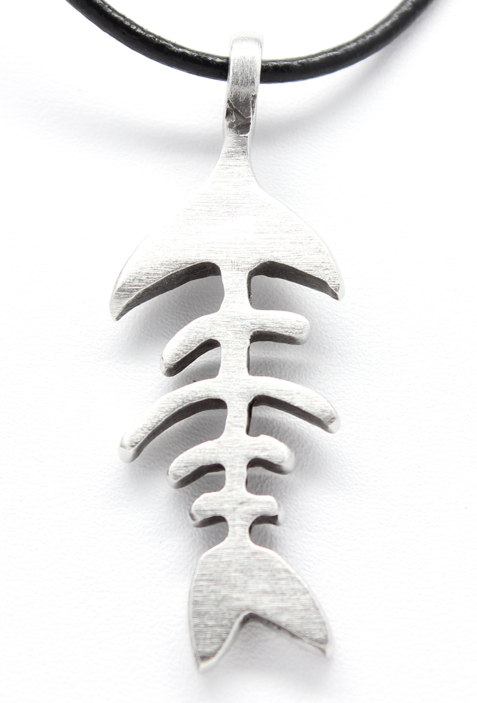 Trilogy Jewelry Pewter Fish Bones Nautical Fishbones Pendant on Leather Necklace