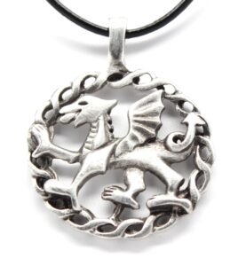 trilogy jewelry pewter welsh red dragon from wales flag pendant, leather necklace