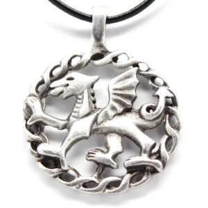 Trilogy Jewelry Pewter Welsh Red Dragon from Wales Flag Pendant, Leather Necklace