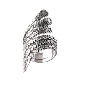 81stgeneration wide 925 sterling silver feather ring - leaf shaped adjustable rings for women - wraparound boho rings for teen girls - unique wrap wedding ring - thumb ring