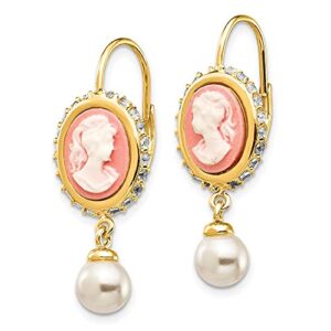 925 sterling silver gold simulated pearl cubic zirconia cz cameo drop dangle earrings