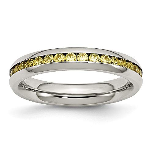 IceCarats Stainless Steel 4mm Yellow Cubic Zirconia CZ Ring November Birthstone Jewelry Size 8