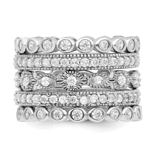 IceCarats 925 Sterling Silver Cubic Zirconia CZ 5-piece Eternity Stackable Ring Set Size 7