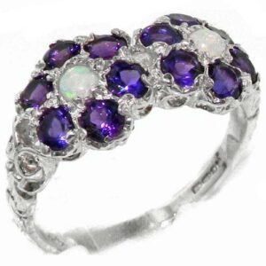 925 sterling silver natural opal and amethyst womens promise ring - size 9.5