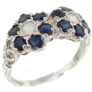 letsbuygold 925 sterling silver natural opal and sapphire womens promise ring - size 5.5