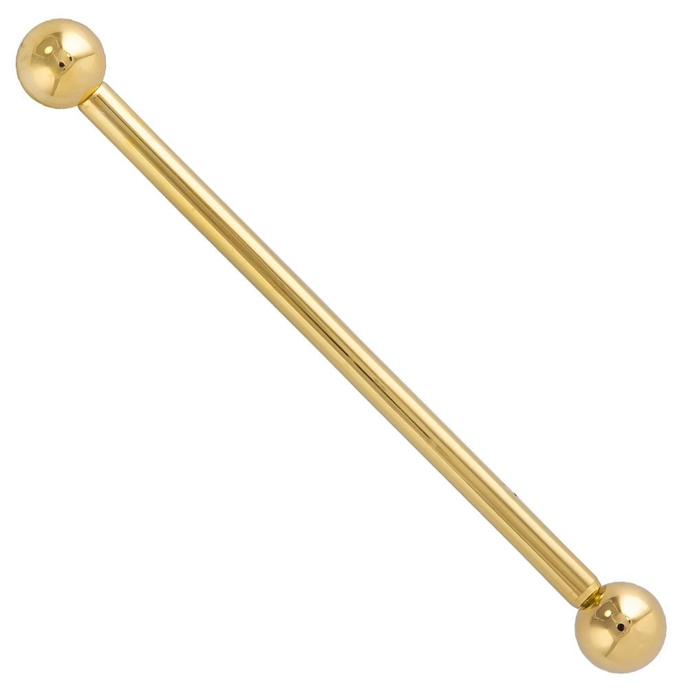 FreshTrends 16 Gauge 1 3/4" - 14K Yellow Gold Industrial Piercing Barbell - 4mm Balls