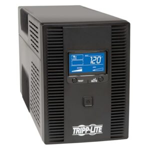 tripp lite smart1500lcdt 1500va 900w ups battery back up, avr, lcd display, line-interactive, 10 outlets, 120v, usb, tel & coax protection, 3 year warranty & dollar 250,000 insurance black