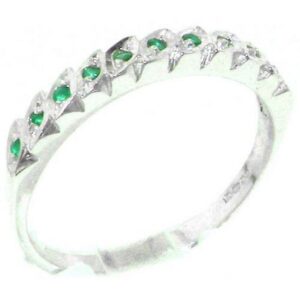 925 sterling silver real genuine emerald womens eternity ring - size 4