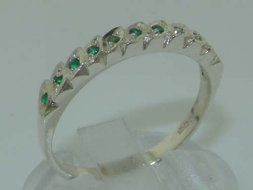 925 Sterling Silver Natural Emerald Womens Eternity Ring - Size 7.75