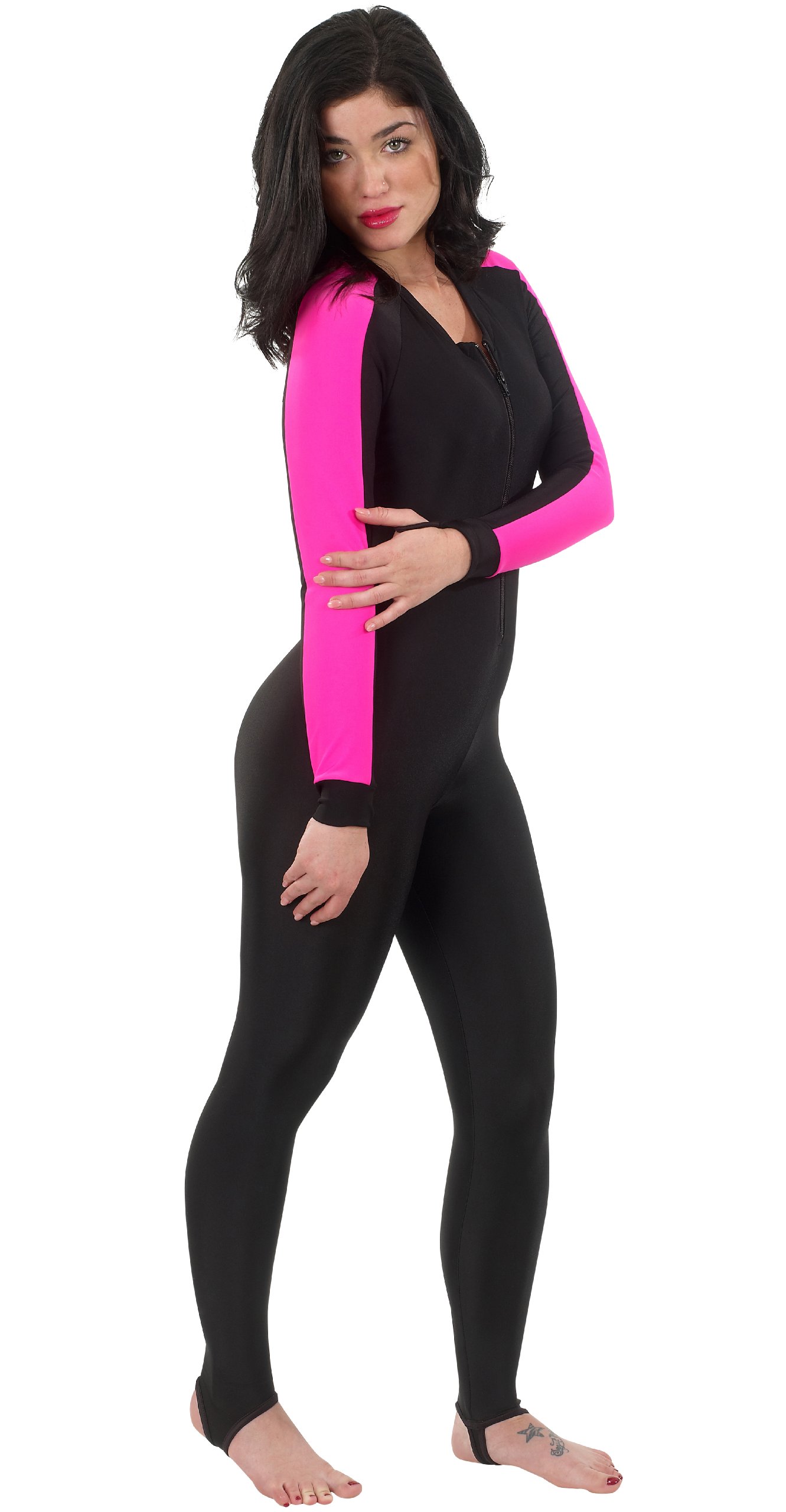 Women's Black Pink Scuba Snorkeling Swim Lycra Skin Full Suit, SM