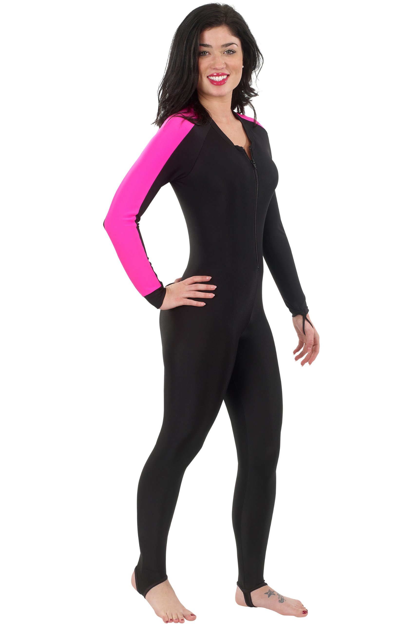 Women's Black Pink Scuba Snorkeling Swim Lycra Skin Full Suit, SM