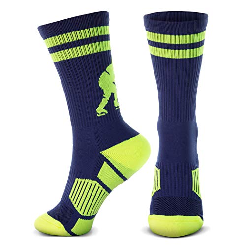 ChalkTalkSPORTS Hockey Half Cushioned Crew Socks | Hockey Player | Navy/Neon