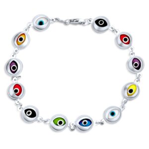 bling jewelry turkish colorful multicolor spiritual protection amulet strand link multi charm evil eye bracelet for women teens .925 sterling silver 7.5 inch made in turkey