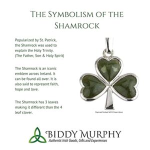 Biddy Murhphy Irish Sterling Silver Shamrock, Traditional Claddagh Heart Necklace, 10k Gold Crown Accent, 7/8" Inch, Timeless Celtic Jewelry for Women, Imported from Ireland