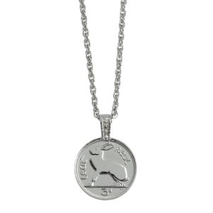 american coin treasures lucky rabbit coin pendant | eire coin | irish hare | silvertone 24 inch rope chain | certificate of authenticity …