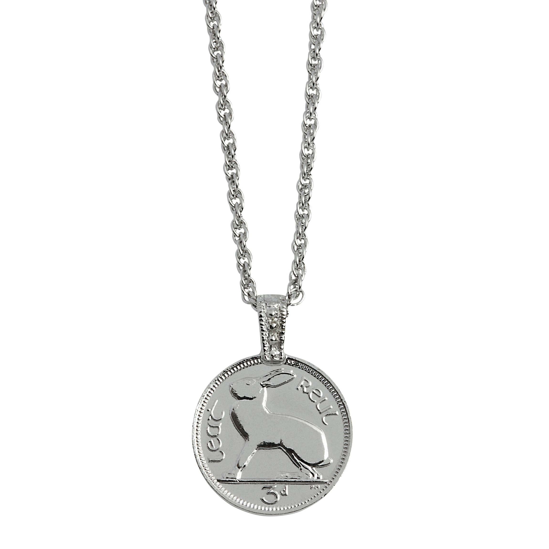 American Coin Treasures Lucky Rabbit Coin Pendant | Eire Coin | Irish Hare | Silvertone 24 Inch Rope Chain | Certificate of Authenticity …