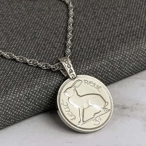 American Coin Treasures Lucky Rabbit Coin Pendant | Eire Coin | Irish Hare | Silvertone 24 Inch Rope Chain | Certificate of Authenticity …