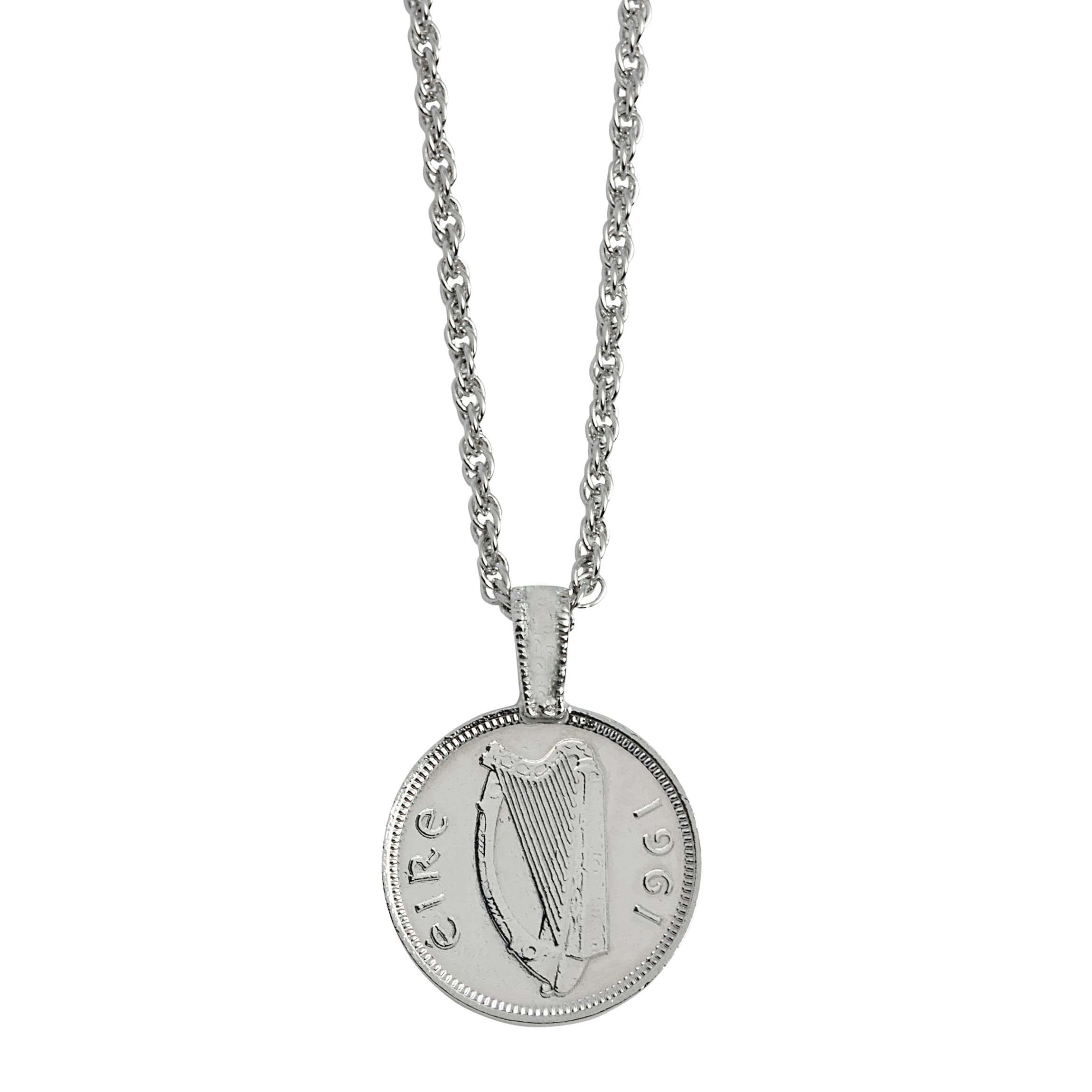 American Coin Treasures Lucky Rabbit Coin Pendant | Eire Coin | Irish Hare | Silvertone 24 Inch Rope Chain | Certificate of Authenticity …