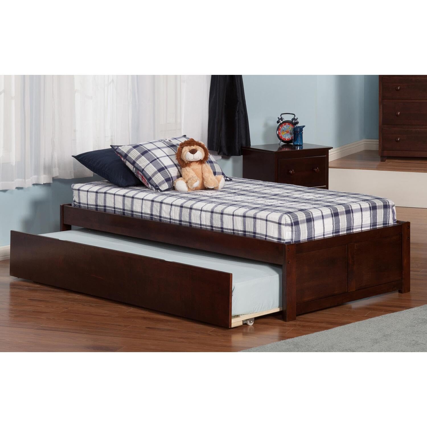 AFI Concord Twin Size Platform Bed with Footboard & Twin Trundle in Espresso