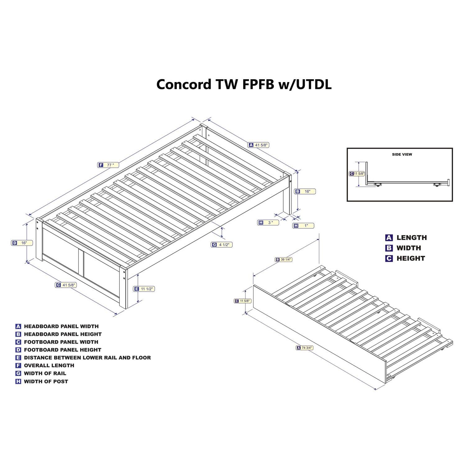 AFI Concord Twin Size Platform Bed with Footboard & Twin Trundle in Espresso