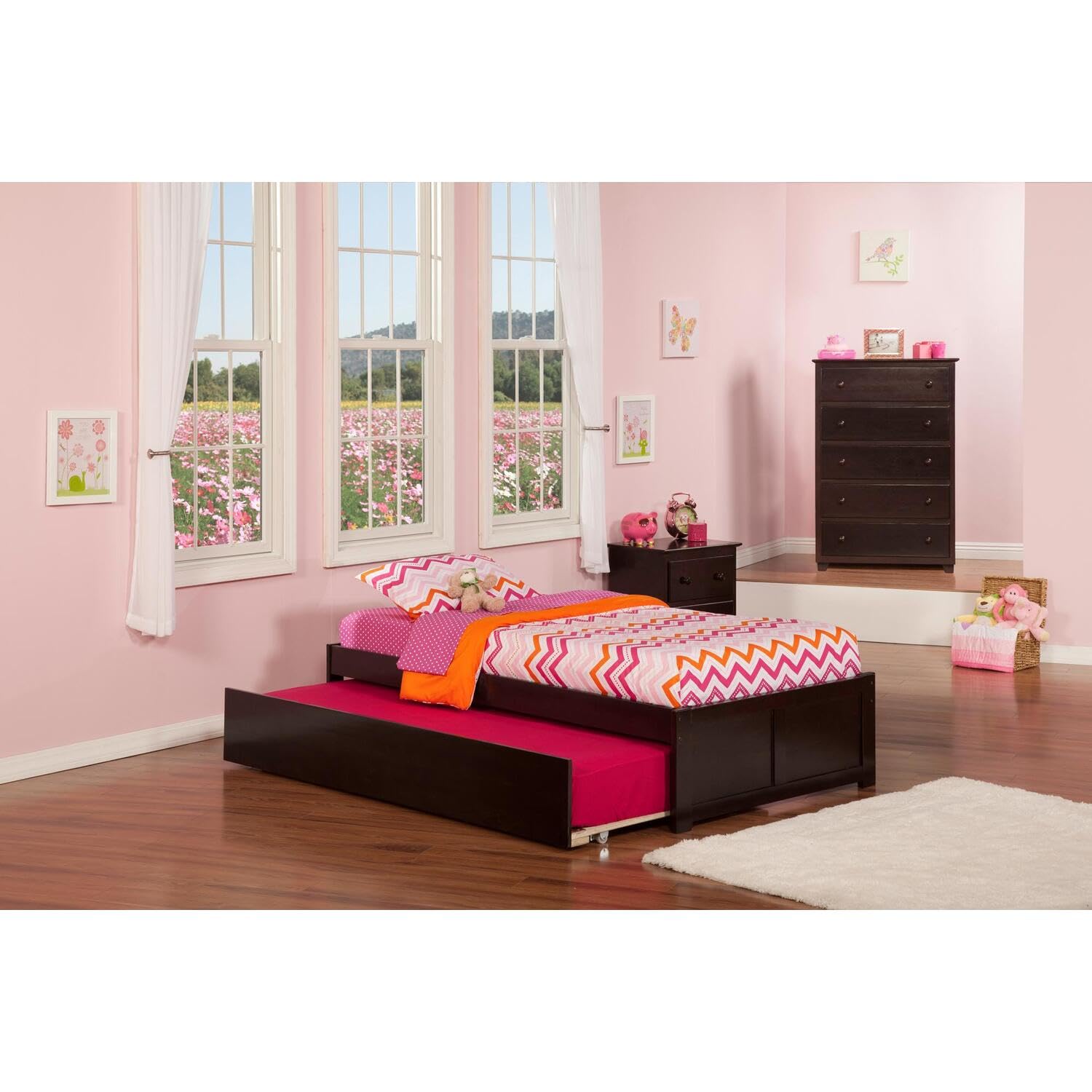 AFI Concord Twin Size Platform Bed with Footboard & Twin Trundle in Espresso