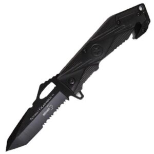 boker kal 11, black aluminum handle, black blade, comboedge