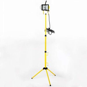 sunlite 04372-su single-head portable halogen work light fixture, 500 watt halogen bulb included, 9000 lumen output, collapsable 6-foot tripod, 12-ft grounded cord, high visibility, ul listed, yellow