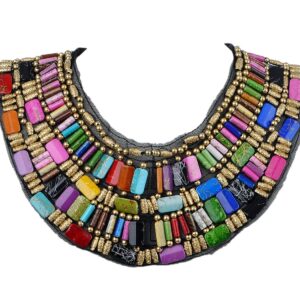 Alilang Black Tribal Large U Shaped Draped Multicolour Rainbow Beads Statement Necklace