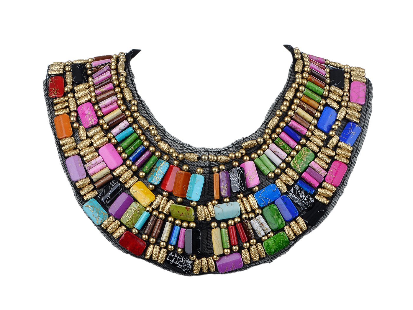 Alilang Black Tribal Large U Shaped Draped Multicolour Rainbow Beads Statement Necklace