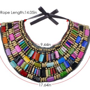 Alilang Black Tribal Large U Shaped Draped Multicolour Rainbow Beads Statement Necklace