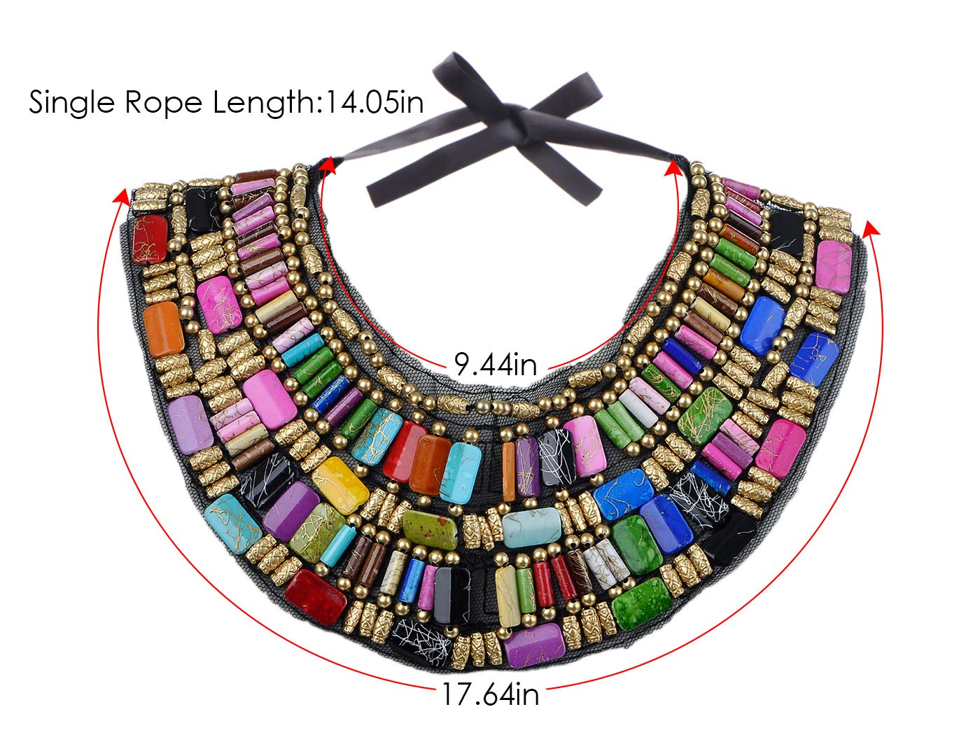 Alilang Black Tribal Large U Shaped Draped Multicolour Rainbow Beads Statement Necklace