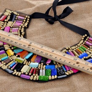 Alilang Black Tribal Large U Shaped Draped Multicolour Rainbow Beads Statement Necklace