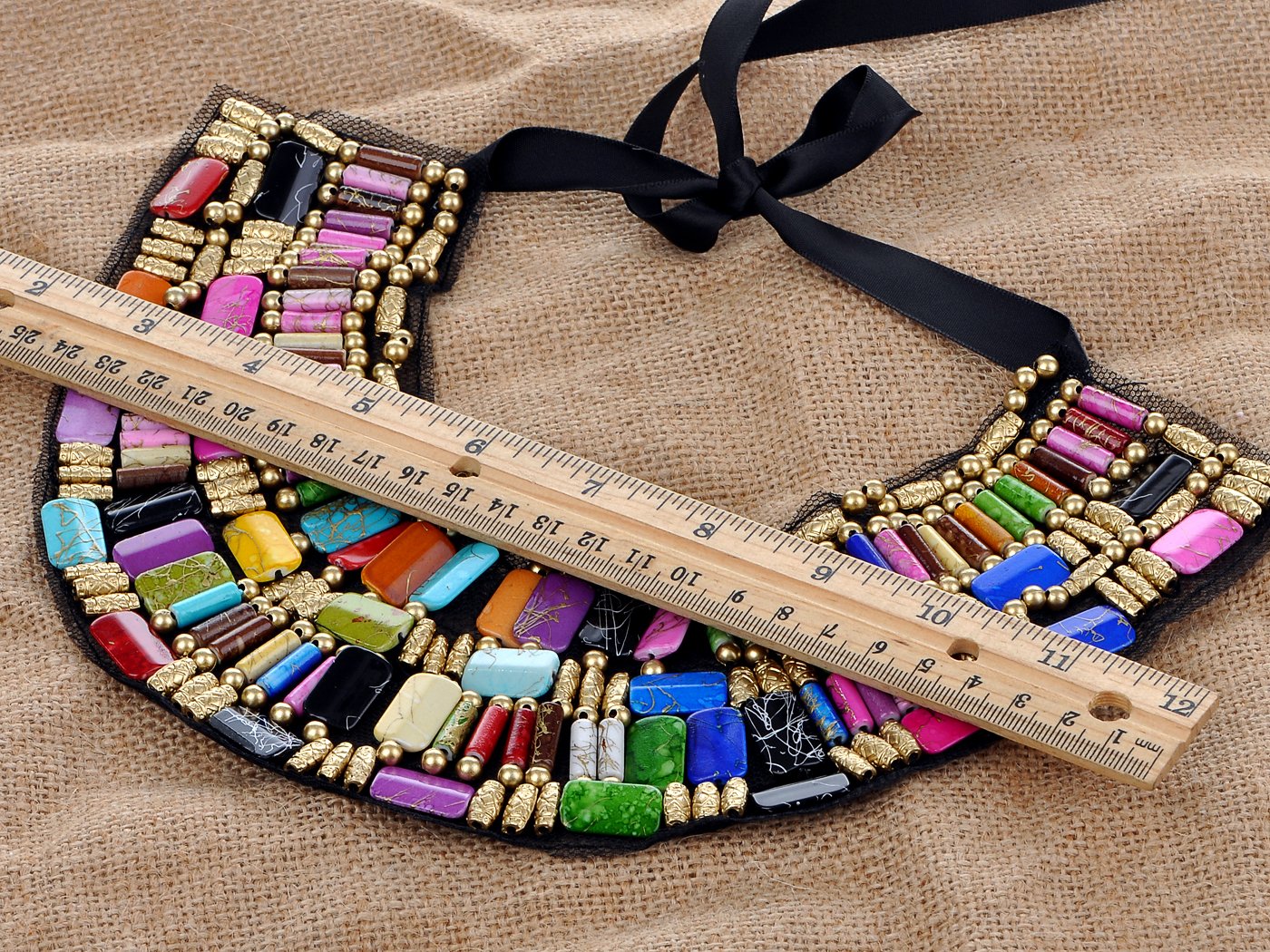 Alilang Black Tribal Large U Shaped Draped Multicolour Rainbow Beads Statement Necklace