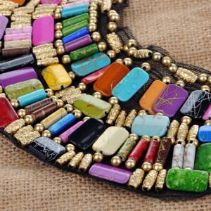 Alilang Black Tribal Large U Shaped Draped Multicolour Rainbow Beads Statement Necklace